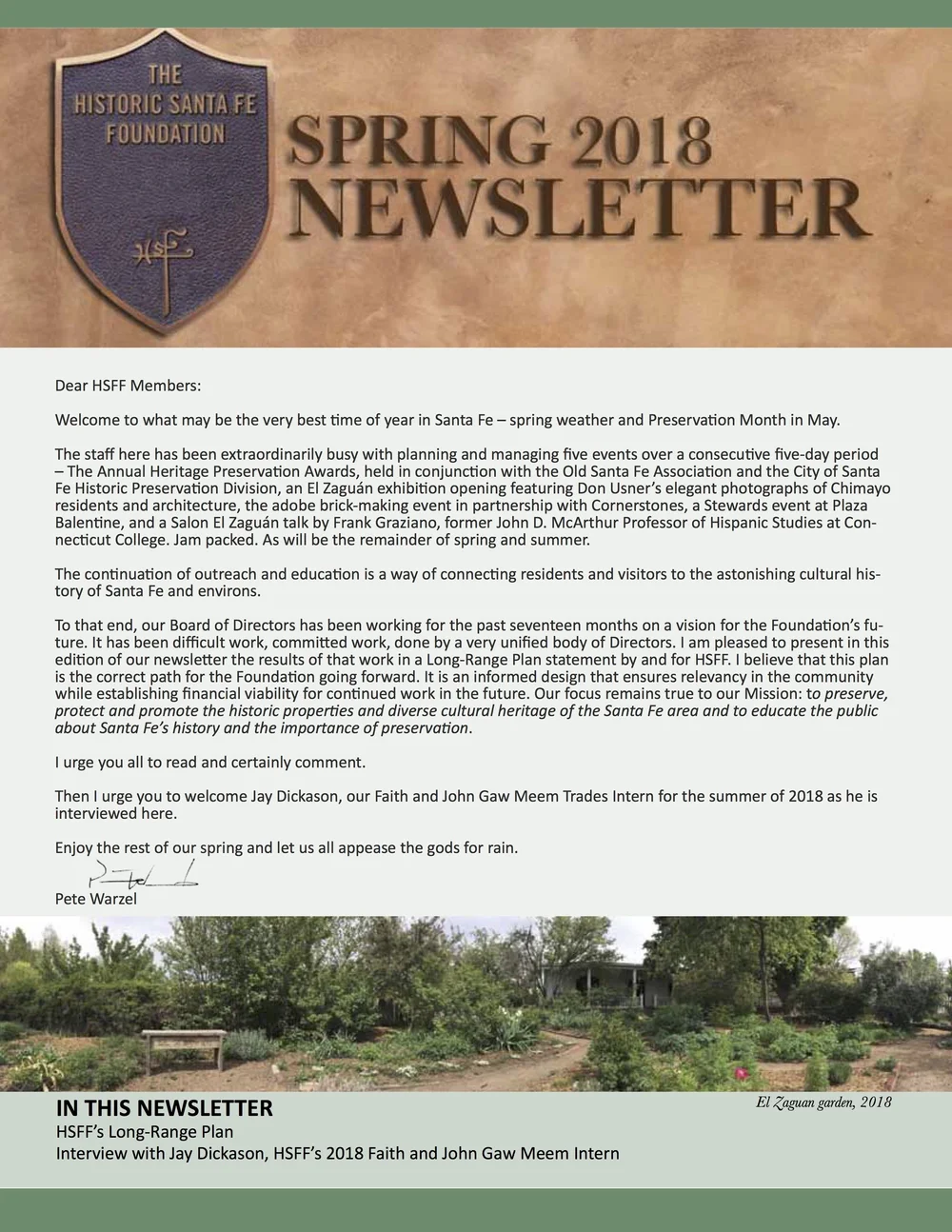 Printed Newsletter — Historic Santa Fe Foundation