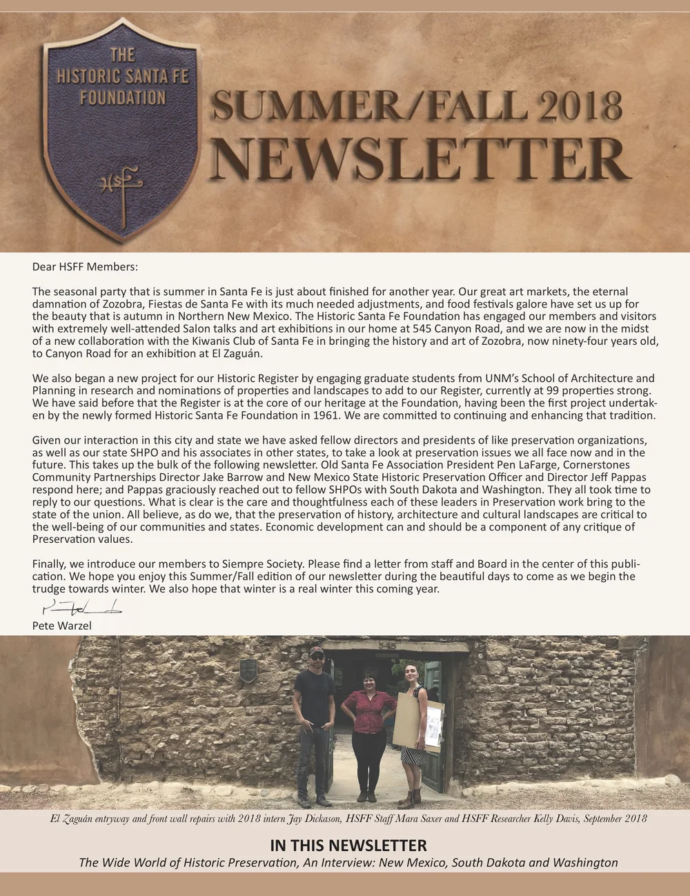 Printed Newsletter — Historic Santa Fe Foundation