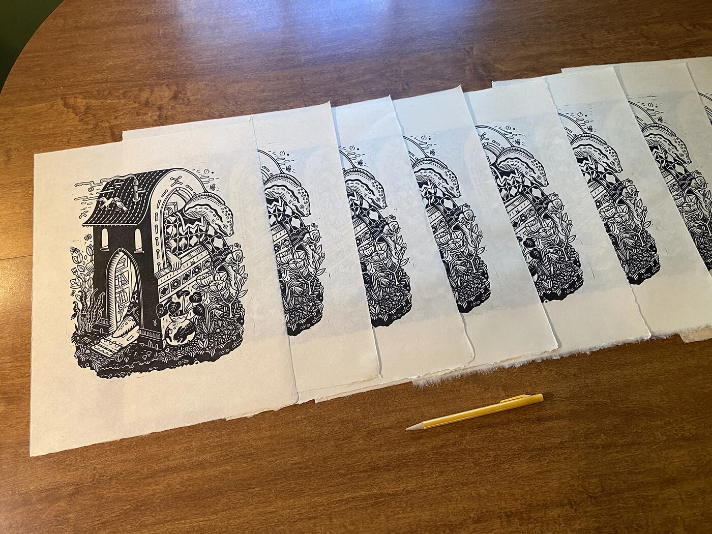 Garden window (key), linocut on paper — Kathleen Neeley