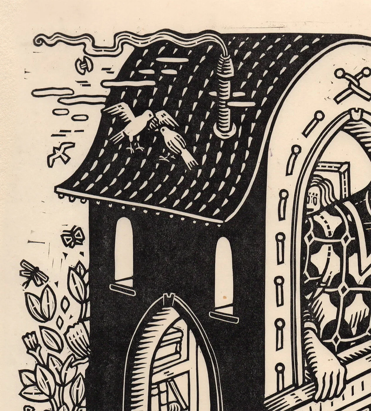 Garden window (key), linocut on paper — Kathleen Neeley