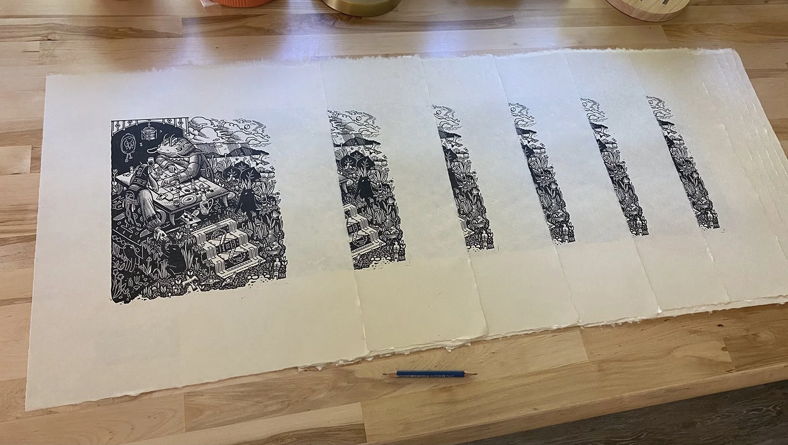 The game (key proof), linocut on paper — Kathleen Neeley