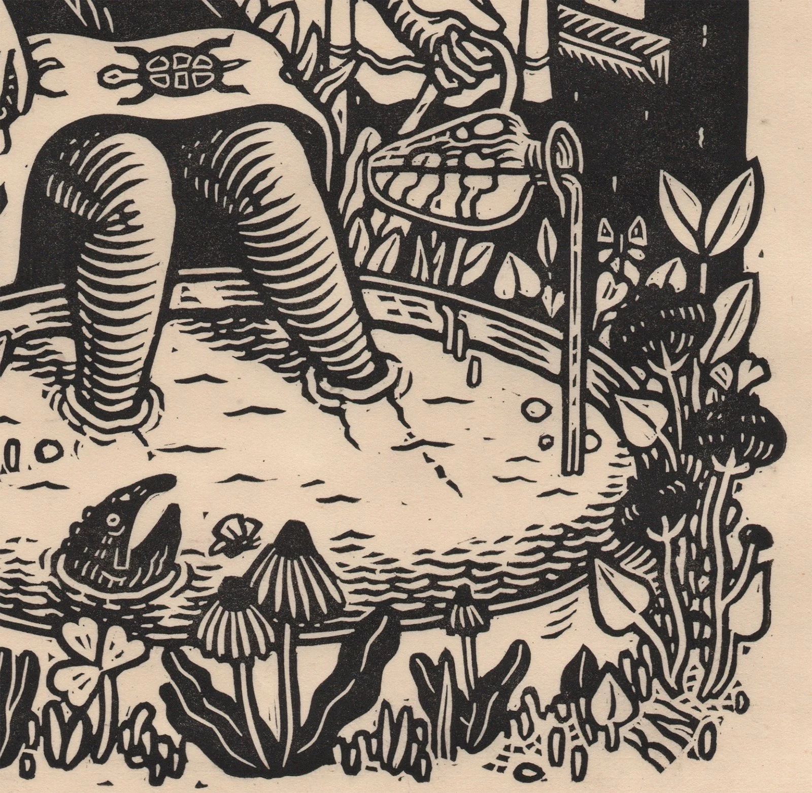 Fountain (key proof), linocut on paper — Kathleen Neeley