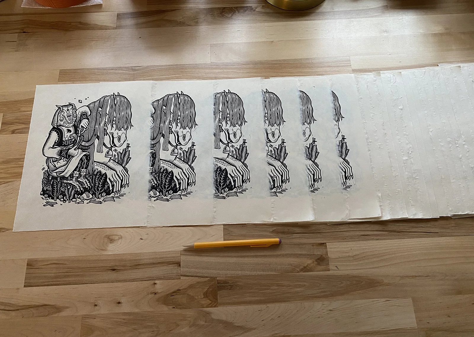 Cut (key proof), linocut on paper — Kathleen Neeley