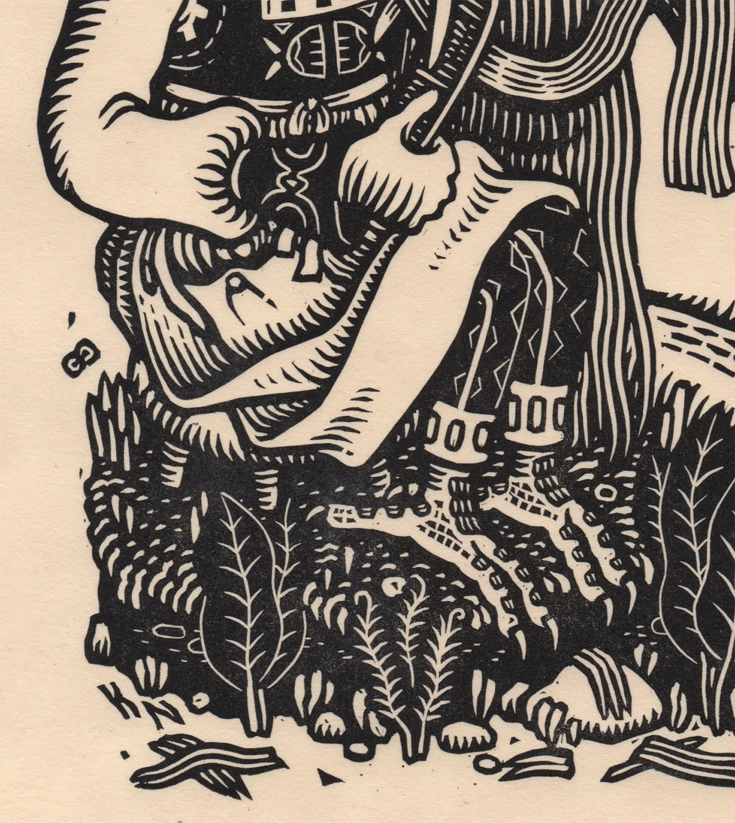 Cut (key proof), linocut on paper — Kathleen Neeley