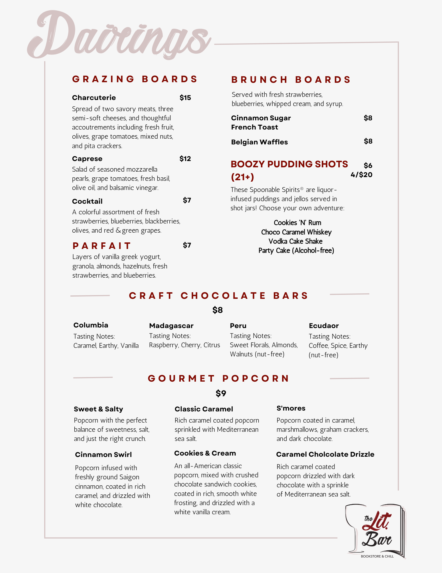 Bar Menu — The Lit. Bar