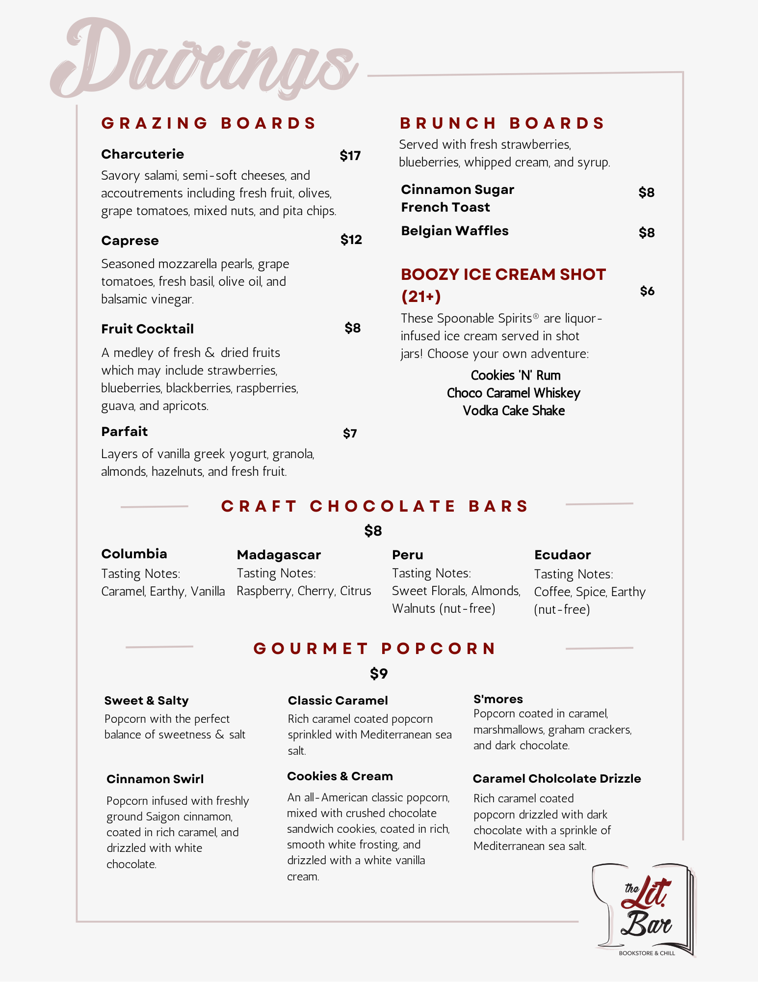 Bar Menu — The Lit. Bar