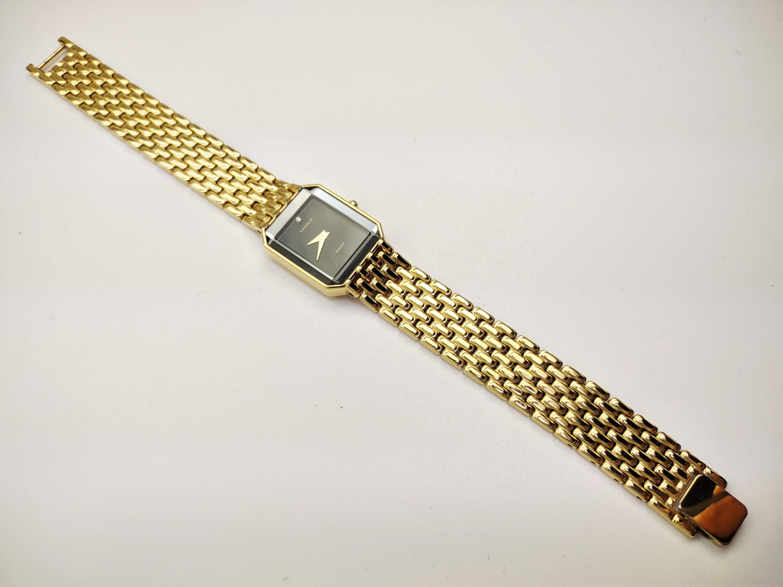 Rare Vintage Womens Ladies Gold Lassale Seiko Faceted Crystal Elegant Luxury Designer Quartz ...