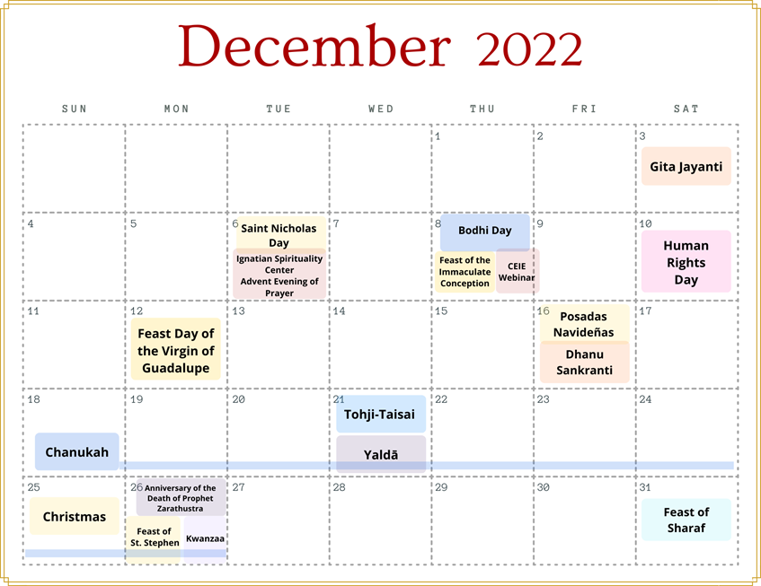 Religious Calendar - December — The Interfaith Observer