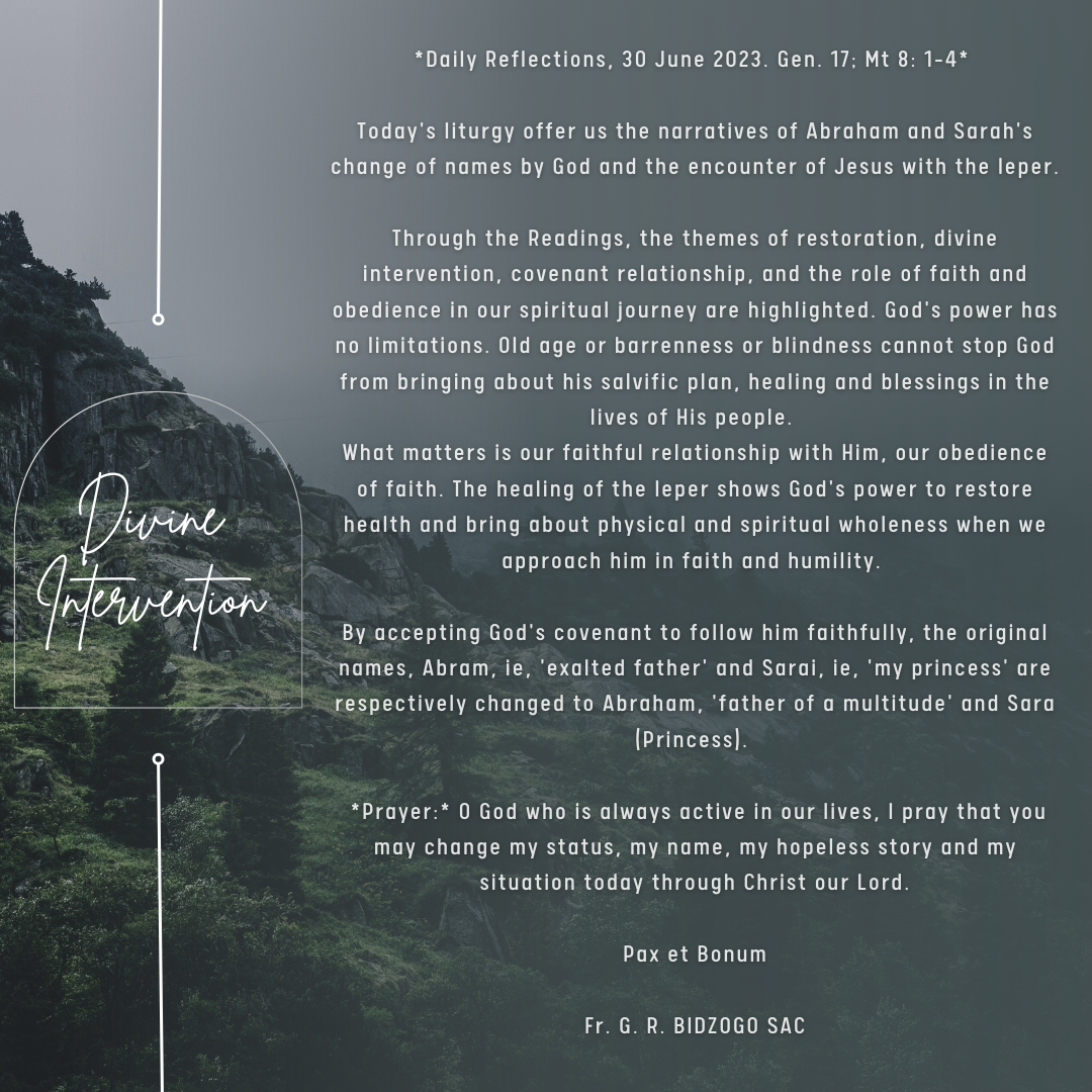*Daily Reflections, 30 June 2023. Gen. 17; Mt 8: 1-4* — HOLY REDEEMER ...
