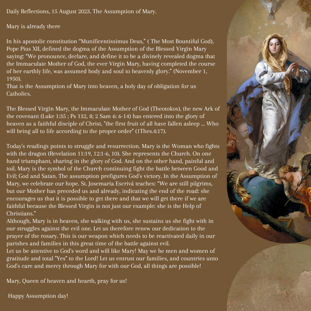 Daily Reflections, 15 August 2023. The Assumption of Mary. — HOLY ...