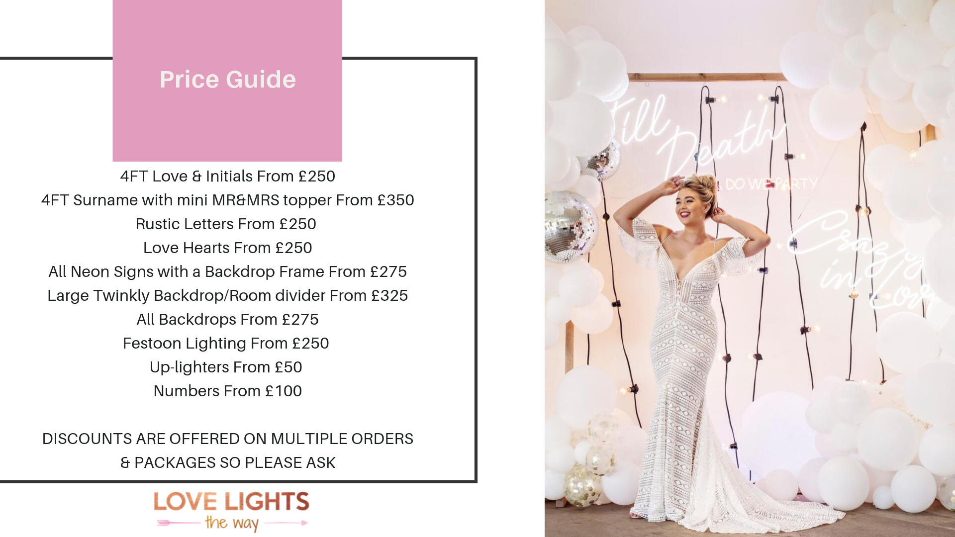 Price Guide — Love Lights The Way - Light Up Letters For Hire
