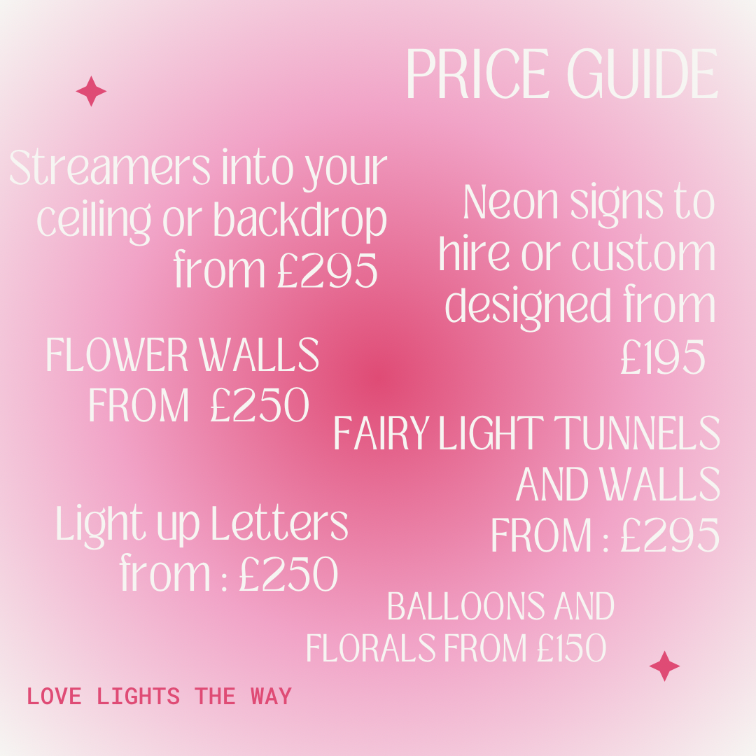 Price Guide — Love Lights The Way - Light Up Letters For Hire
