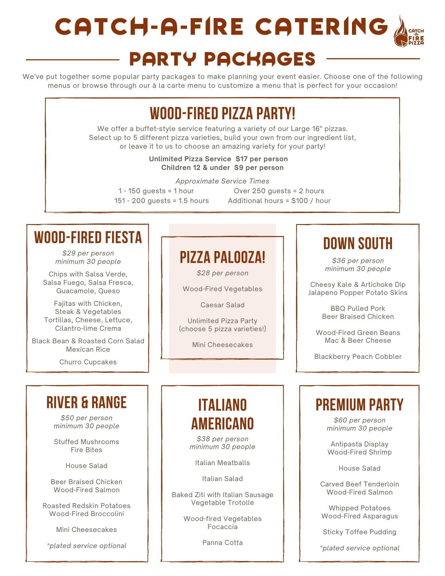 CATERING BY LOCATION — Catch-a-Fire Pizza