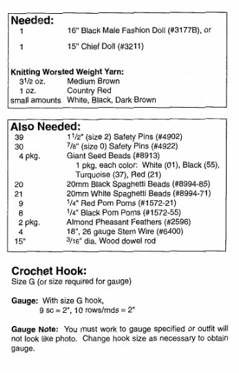 Crochet Indian Chief Pattern #KC0120, Intermediate Skill Level, Crochet ...