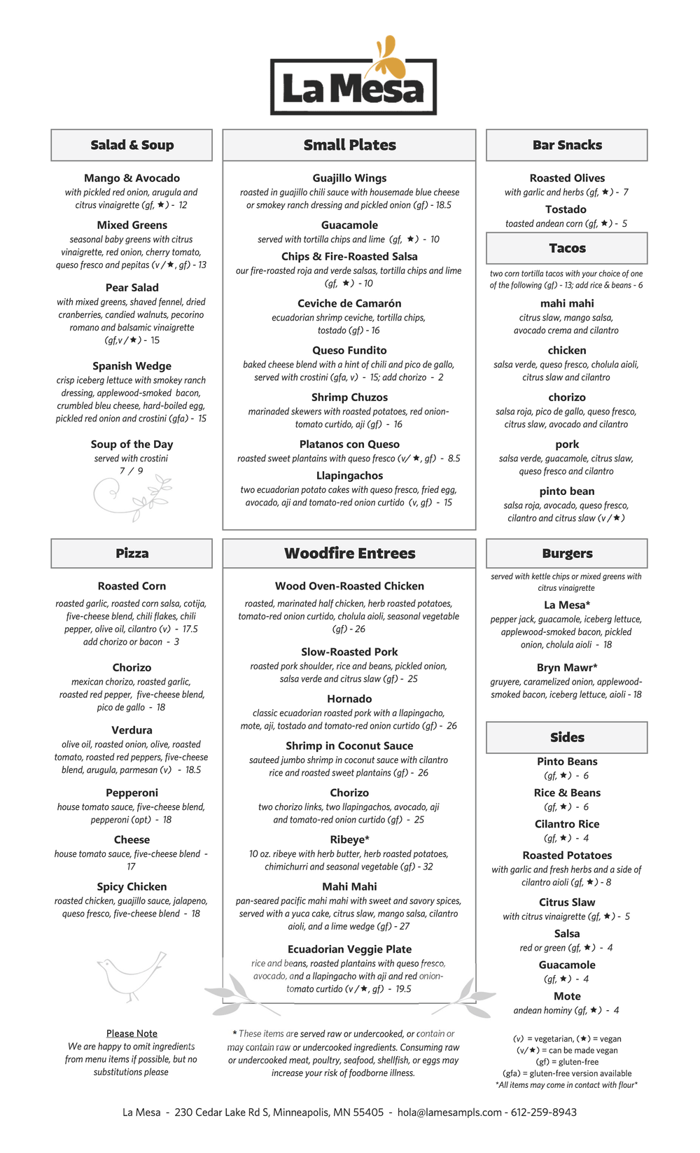 La Mesa | Menu