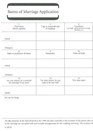 Church forms — St Peter's Battersea