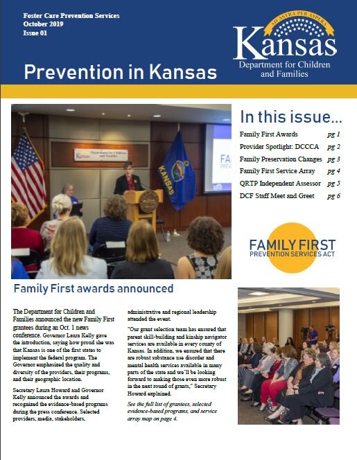 Kansas DCF lists FCT in Prevention Newsletter — Family Centered Treatment