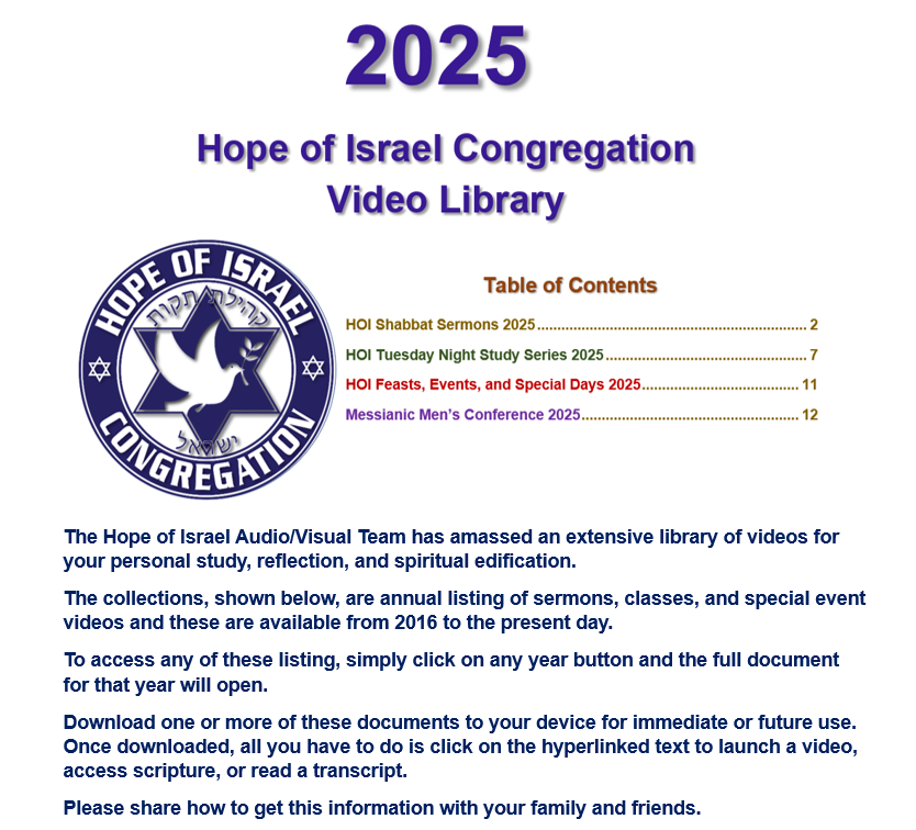 Sermon Archive — Hope of Israel Congregation