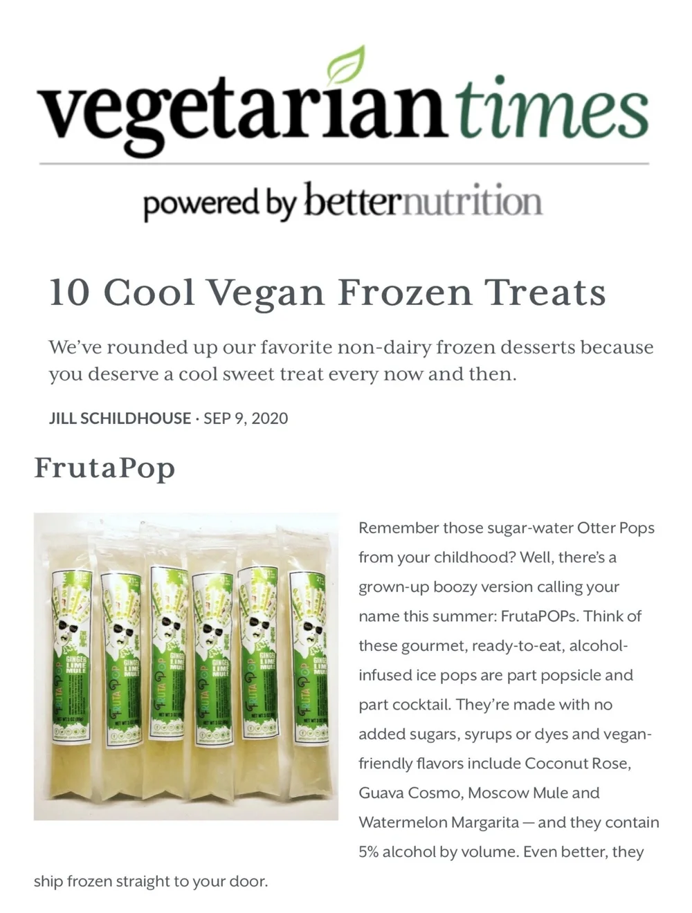 FrutaPOP Featured in Vegetarian Times — FrutaPOP