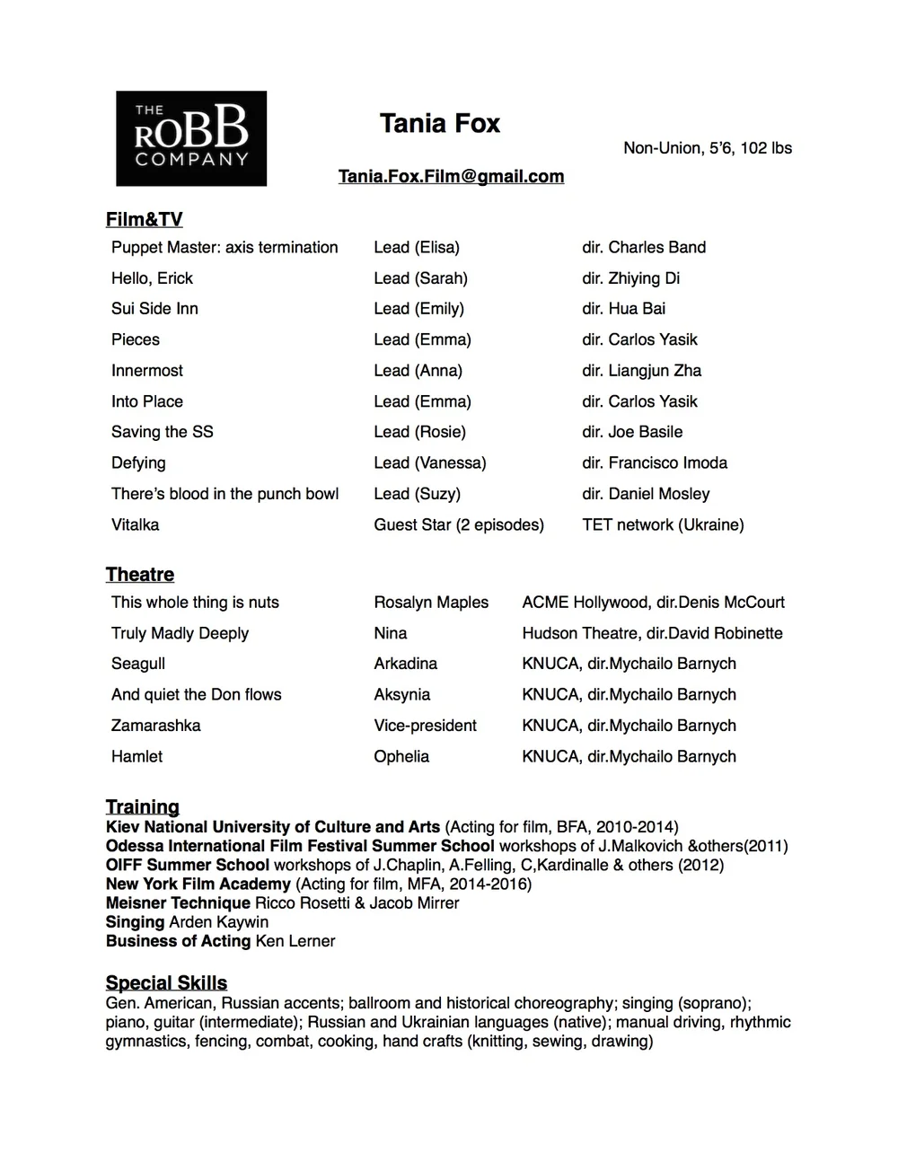 Resume — Tania Fox