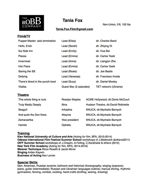 Resume — Tania Fox
