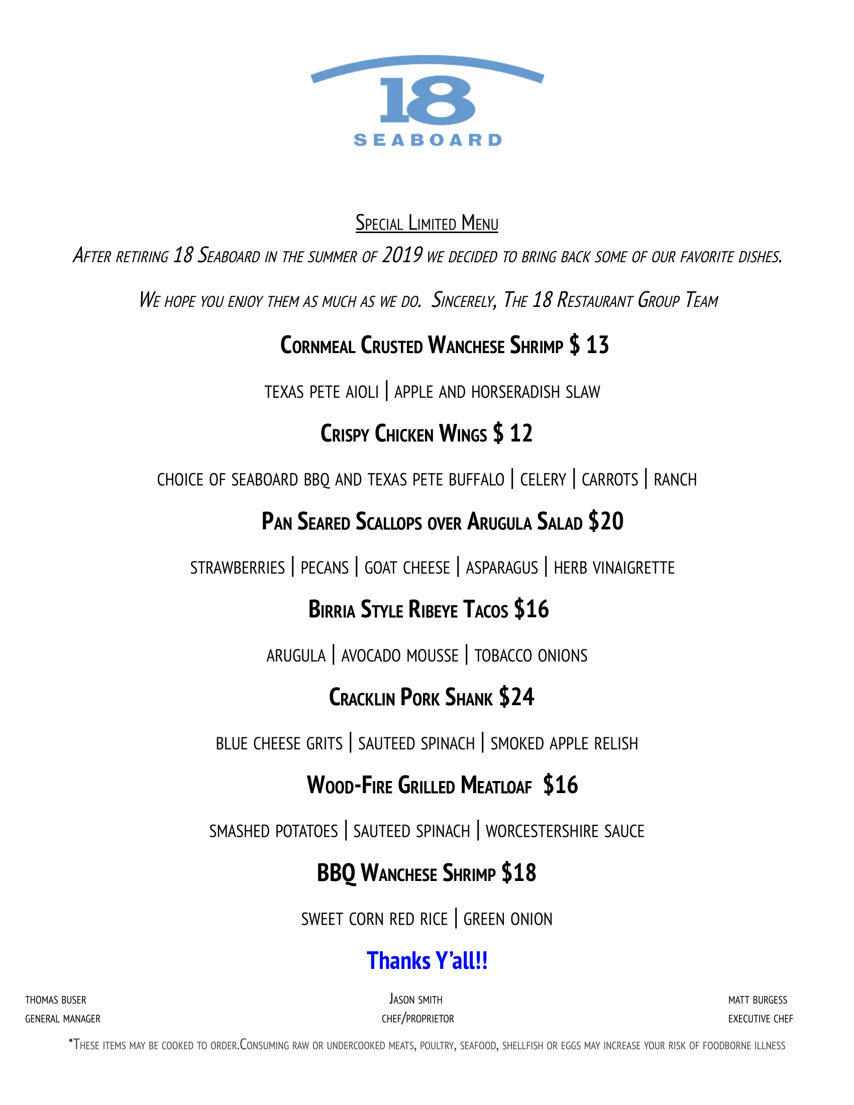 CURBSIDE AT CANTINA 18 — 18 Restaurant Group