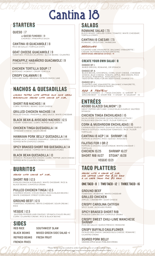 CURBSIDE AT CANTINA 18 — 18 Restaurant Group