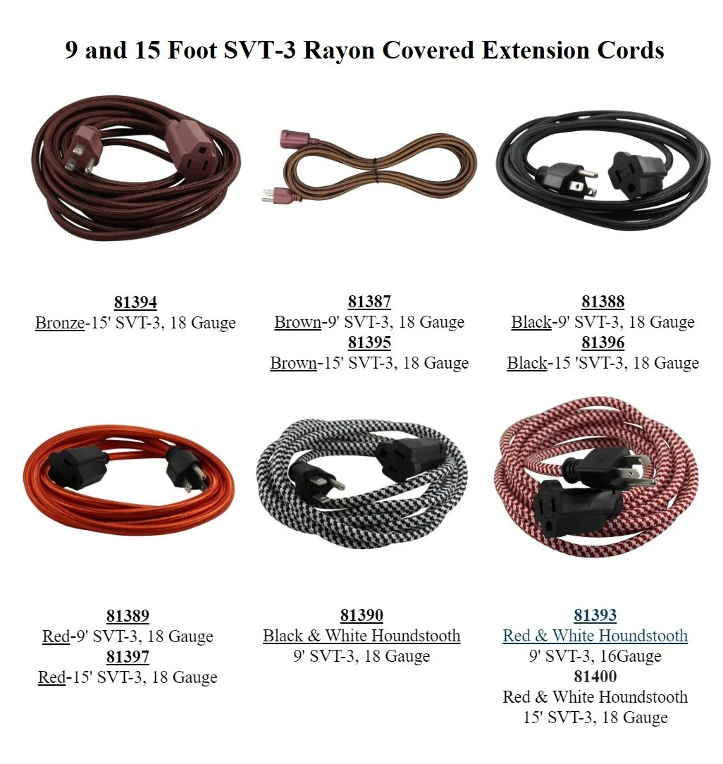 Rayon Covered Extension Cords - The Lighting Guy Ontario