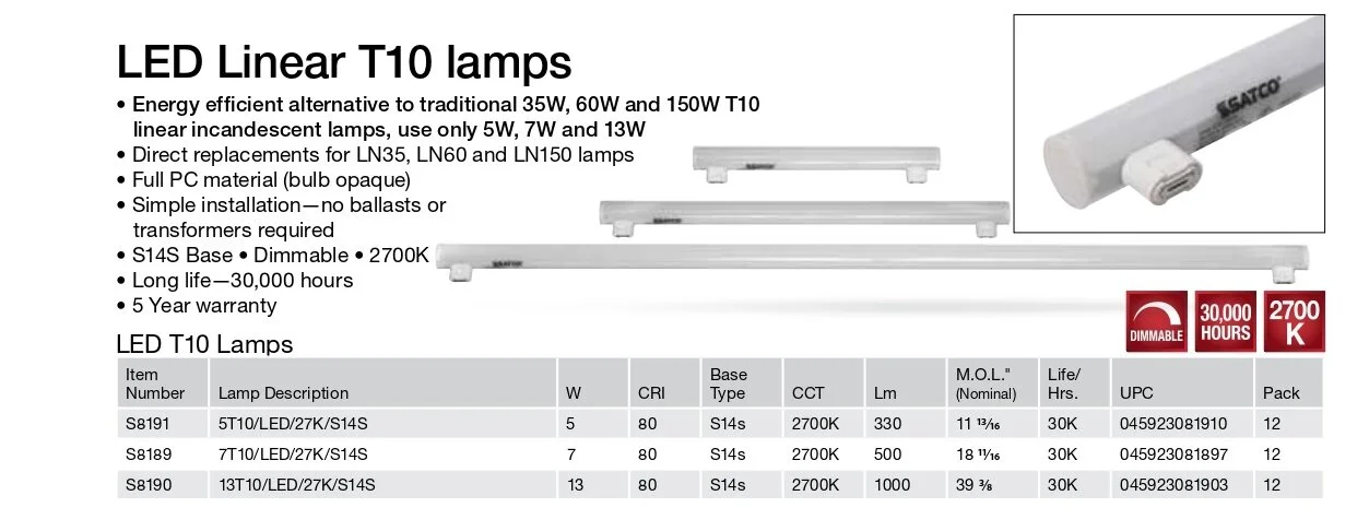 LED LINEAR T10 BULBS - The Lighting Guy Ontario
