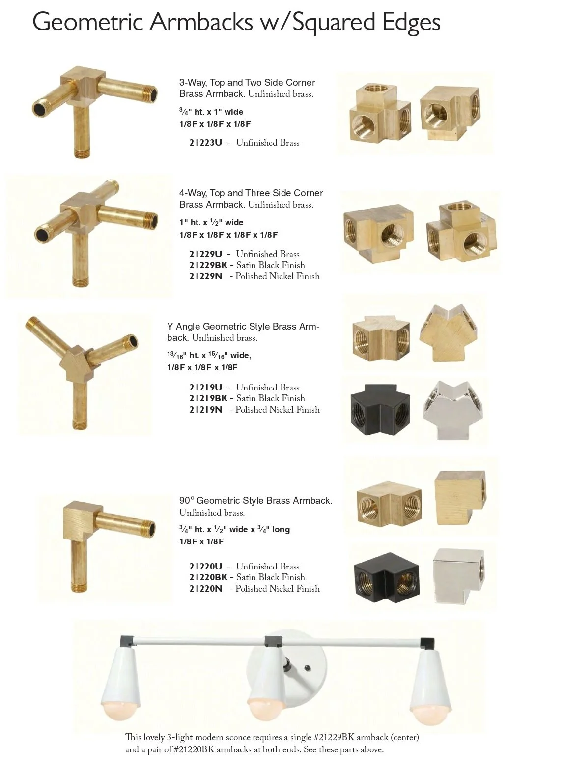 Fixture arm backs, elbows, caps, balls, geometric arm backs