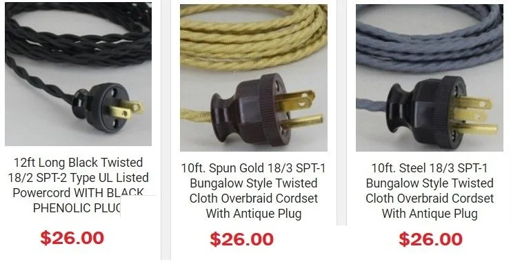 Fabric Power Cords with Molded Plugs - The Lighting Guy Ontario