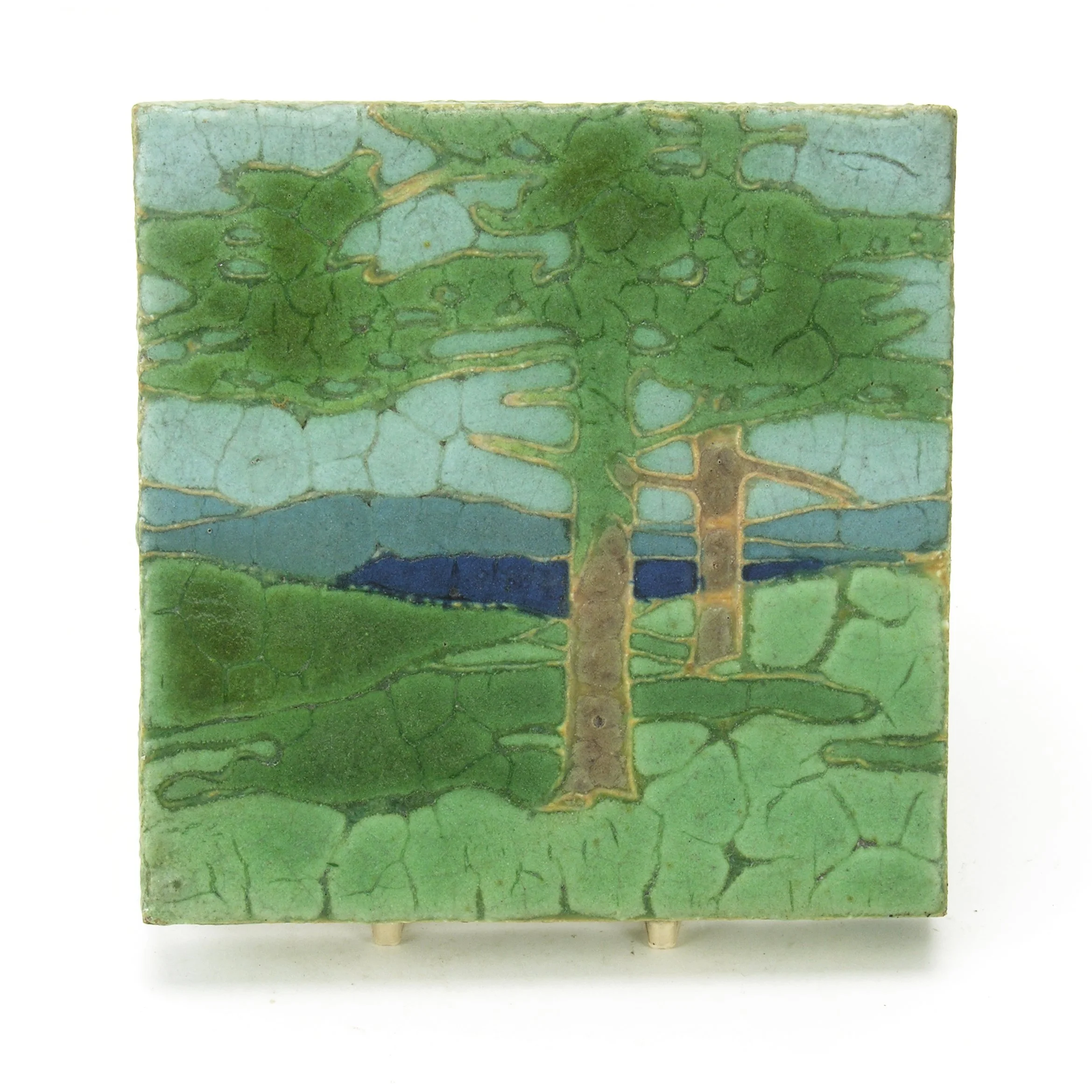 Grueby Pottery & Tile pine tree tile — JMW Gallery