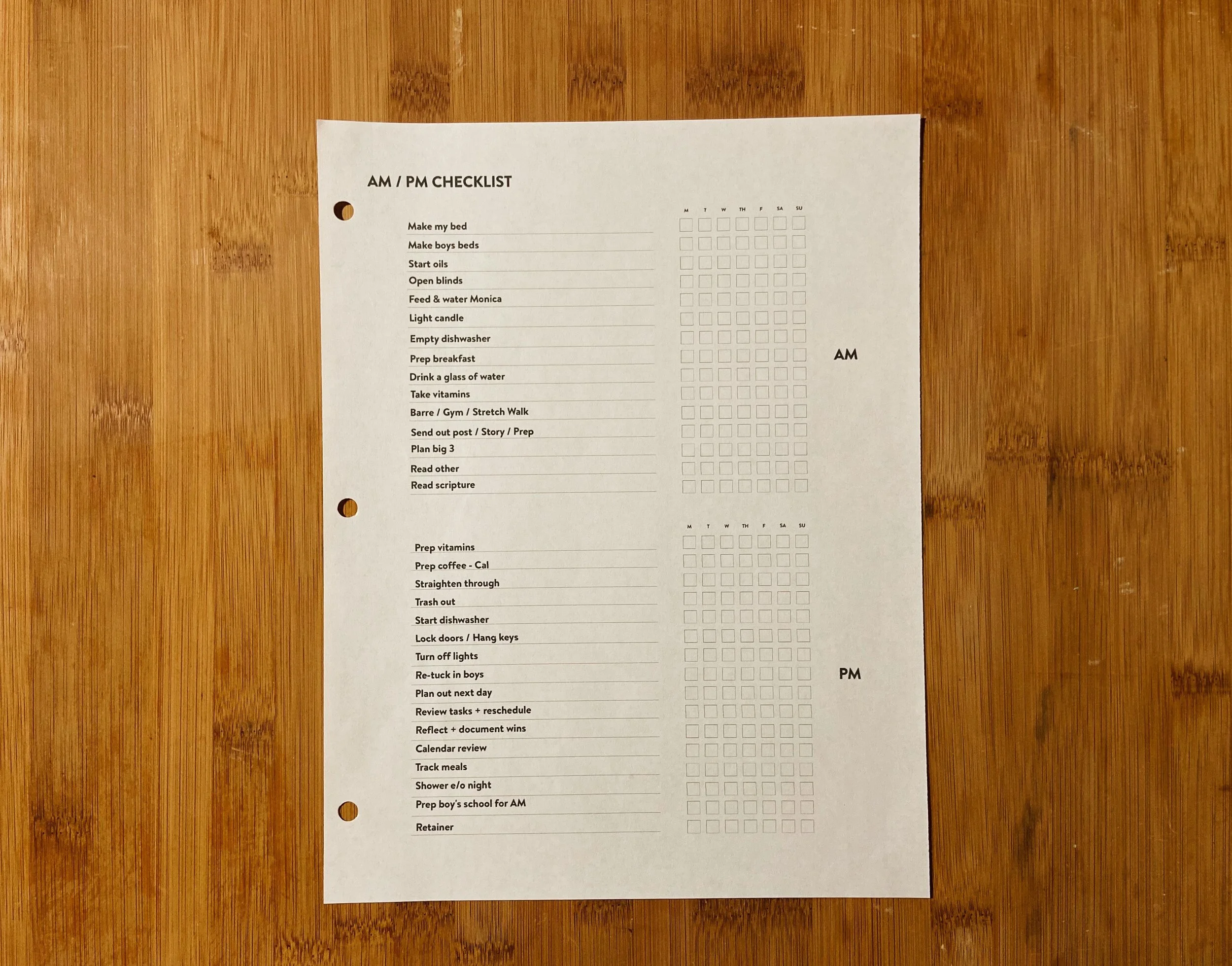 AM/PM CHECKLIST — JACINTHA PAYNE