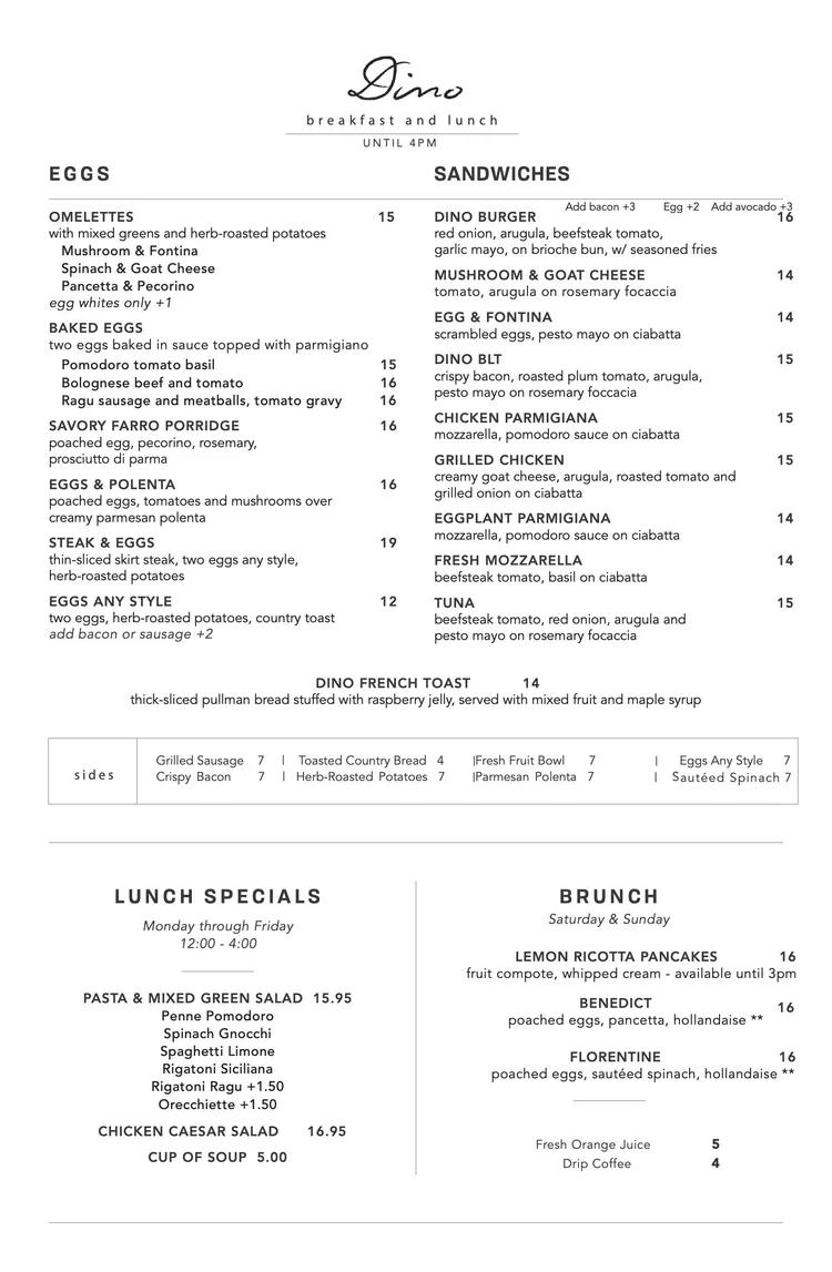 Menu — Dino Brooklyn