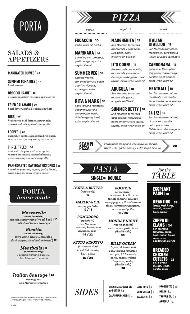 Porta | Menus