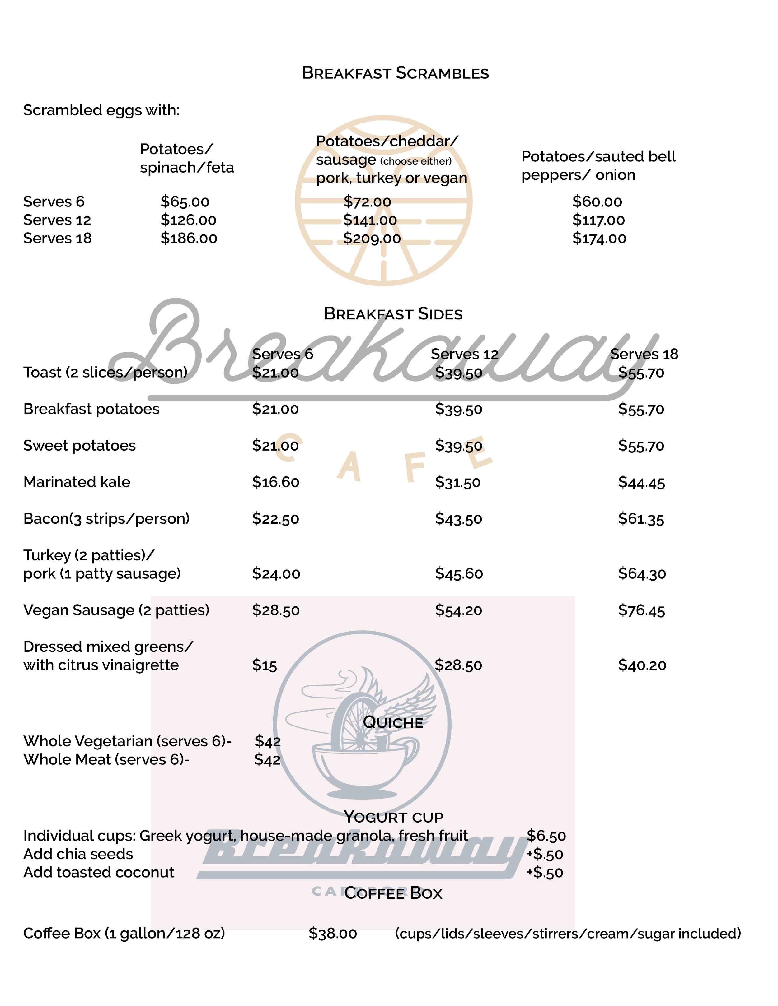 Catering Breakfast Menu — *Breakaway*