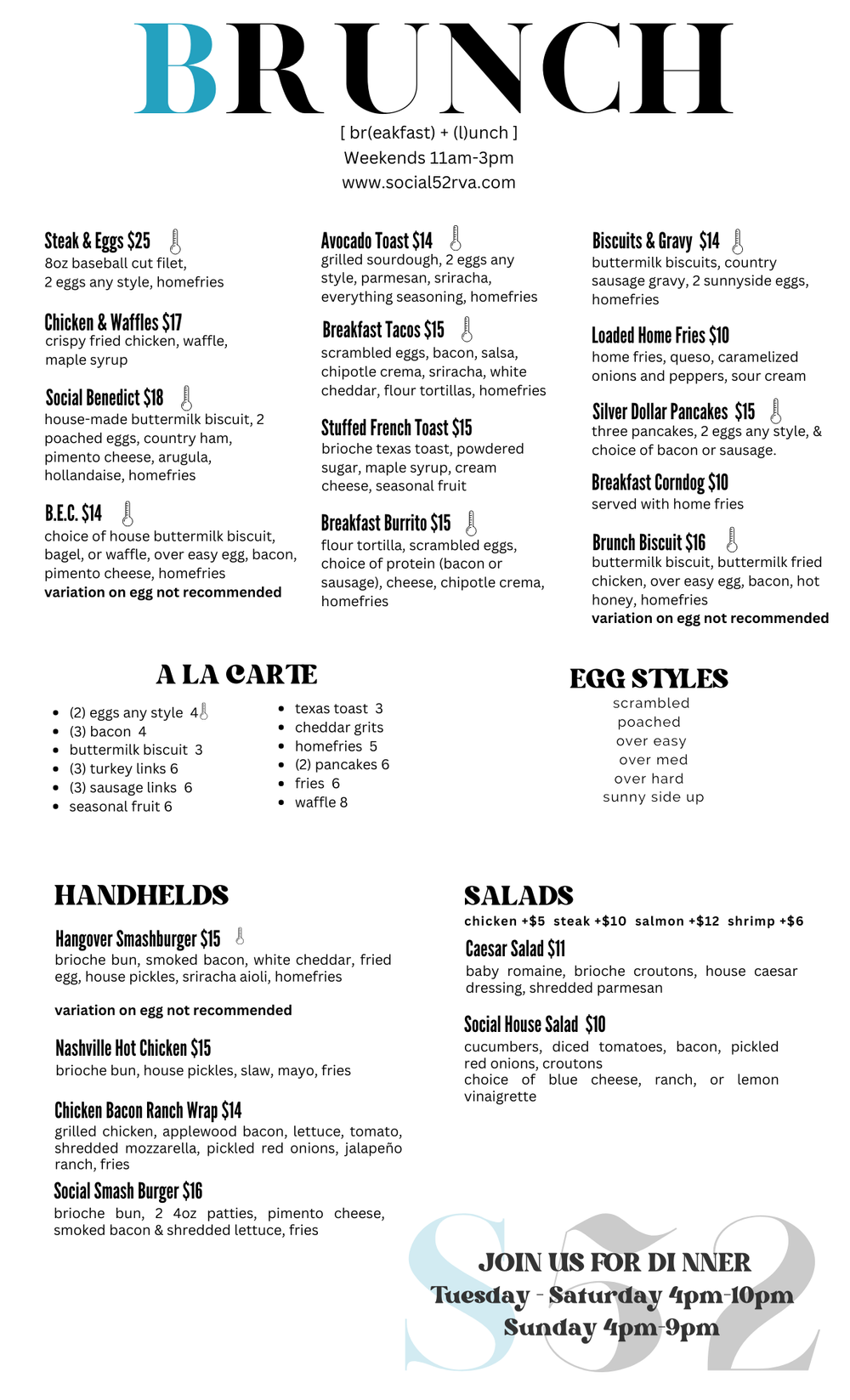 Brunch Menu — Social 52