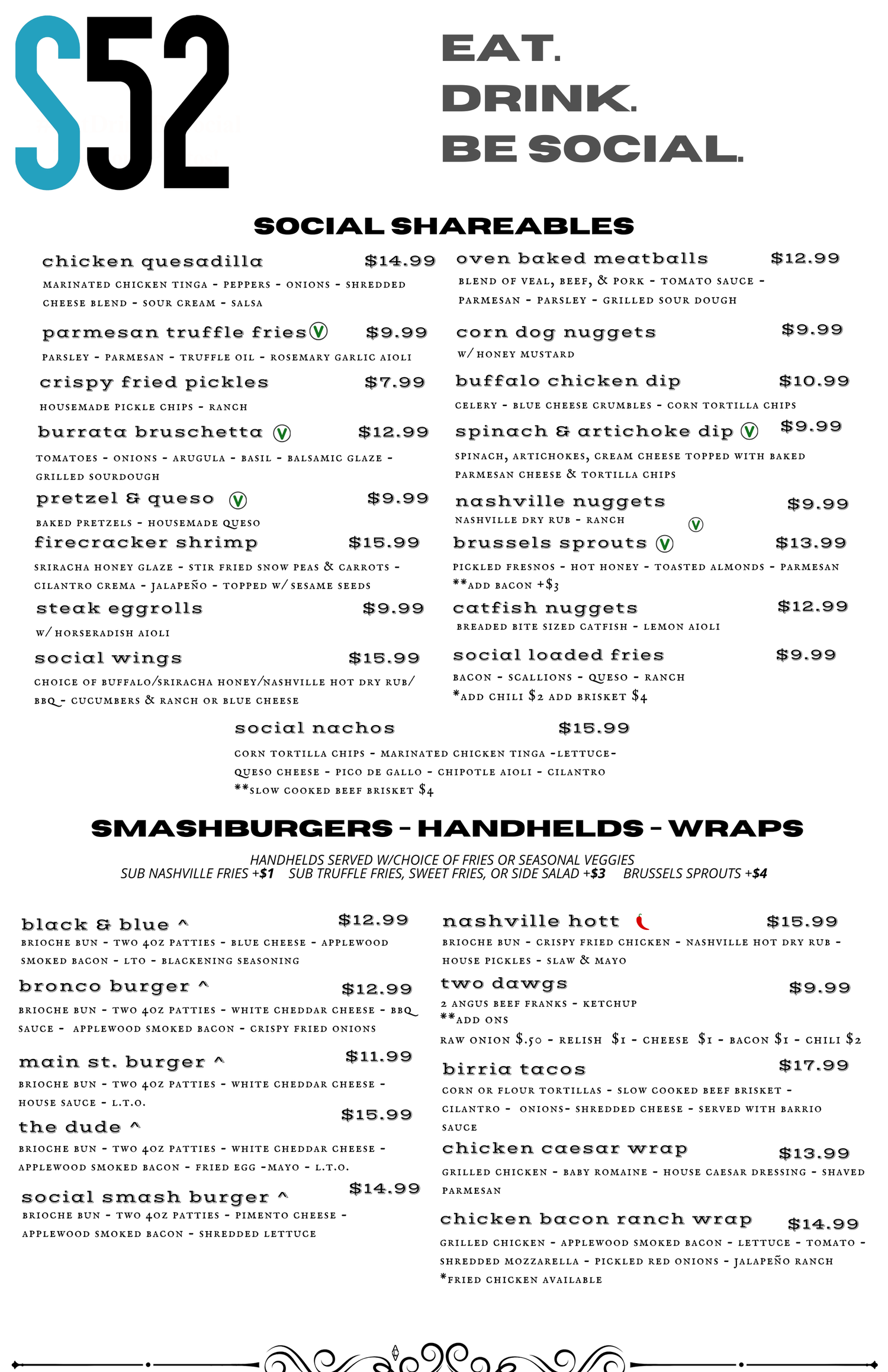 Dinner Menu — Social 52