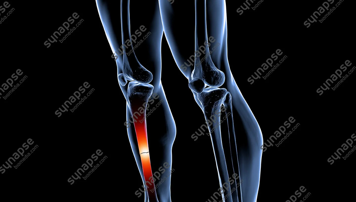 Male leg with broken tibia x-ray view — Synapse Biomedia