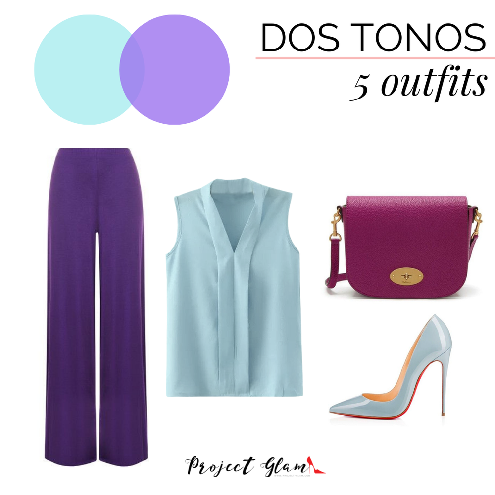 Dos tonos: azul claro y morado, ideas de outfits — Project Glam