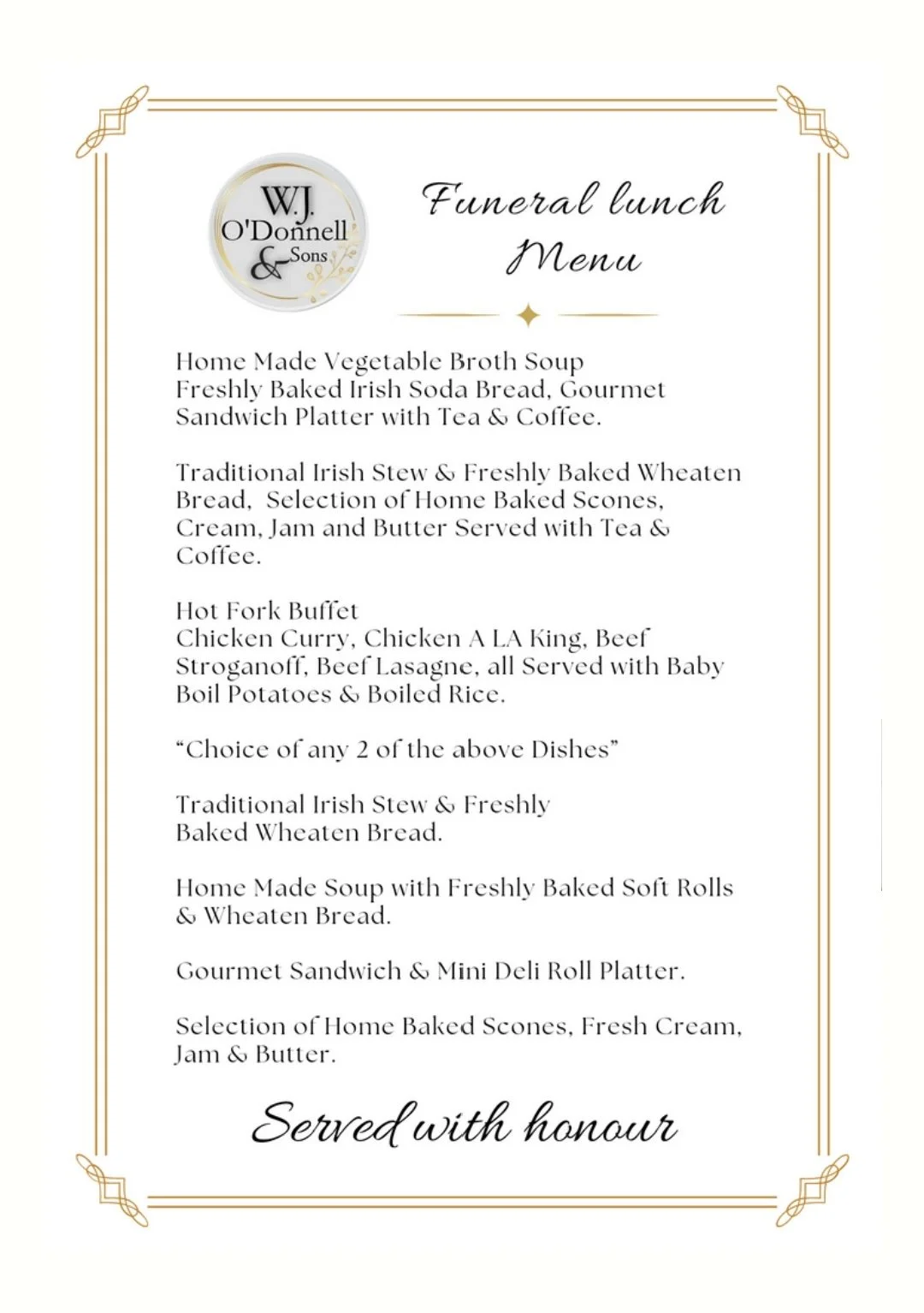 Catering — WJ O'Donnell & Sons Funeral Directors