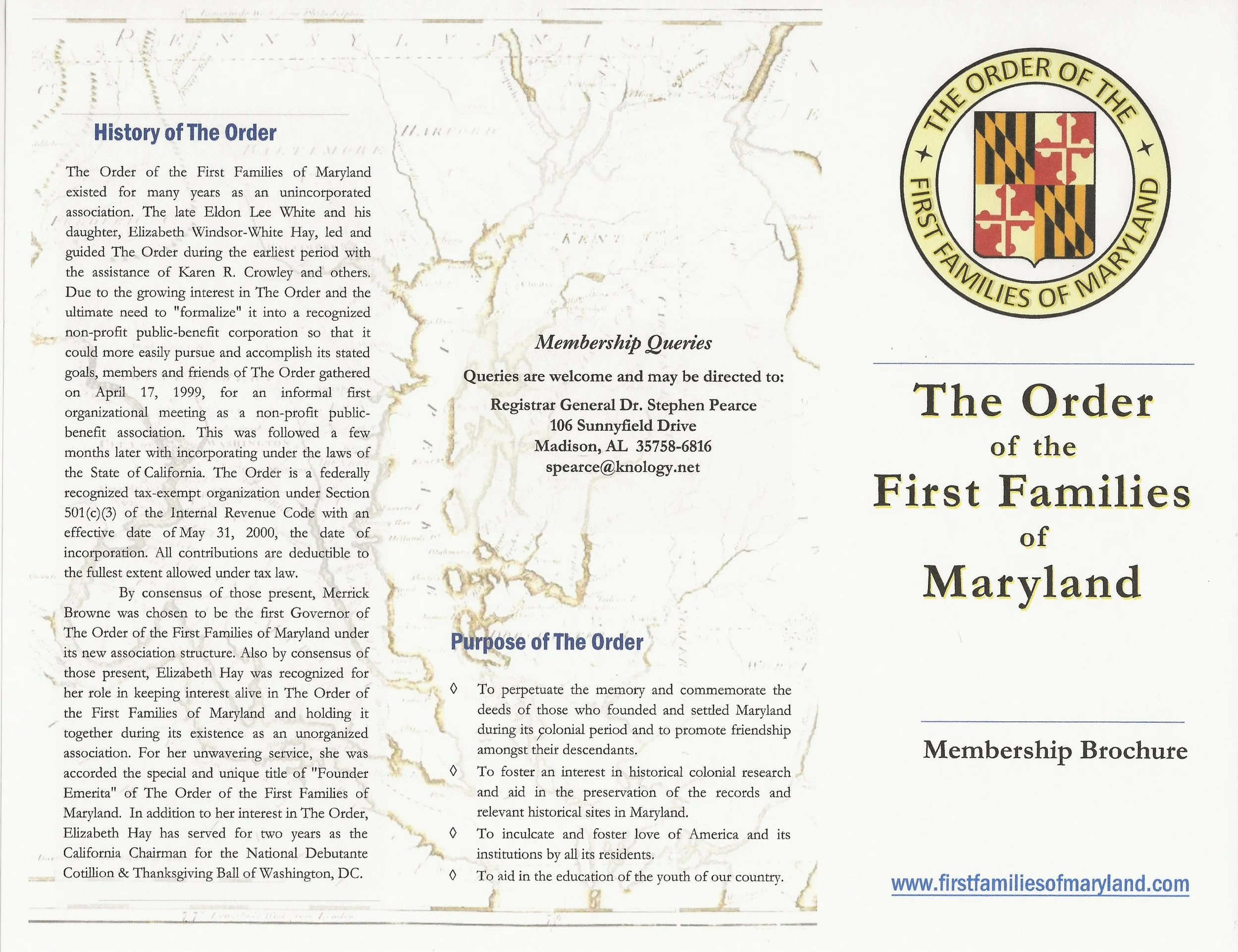 Brochure — First Families of Maryland