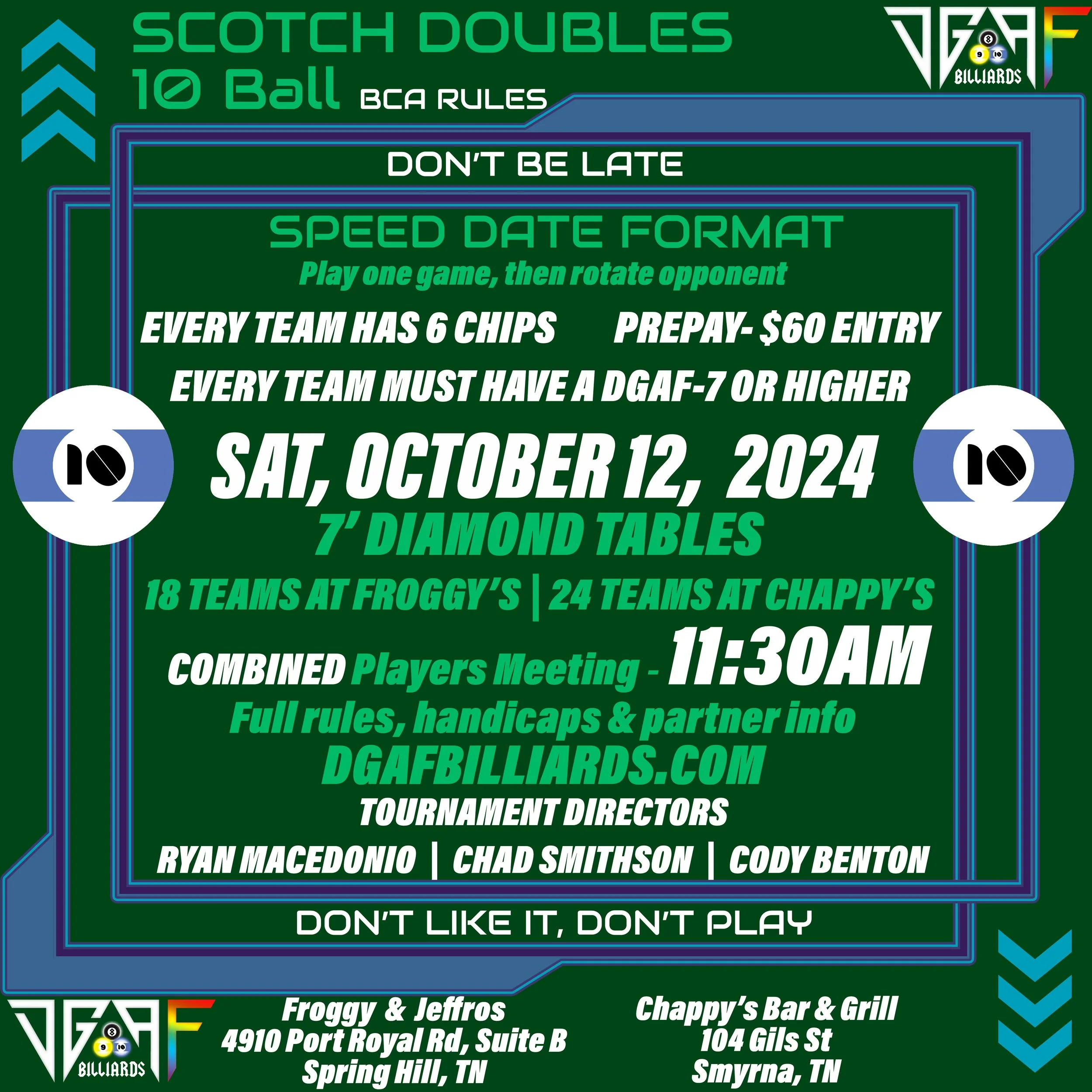 Doubles 10-Ball | Froggy’s and Chappy’s — DGAF Billiards
