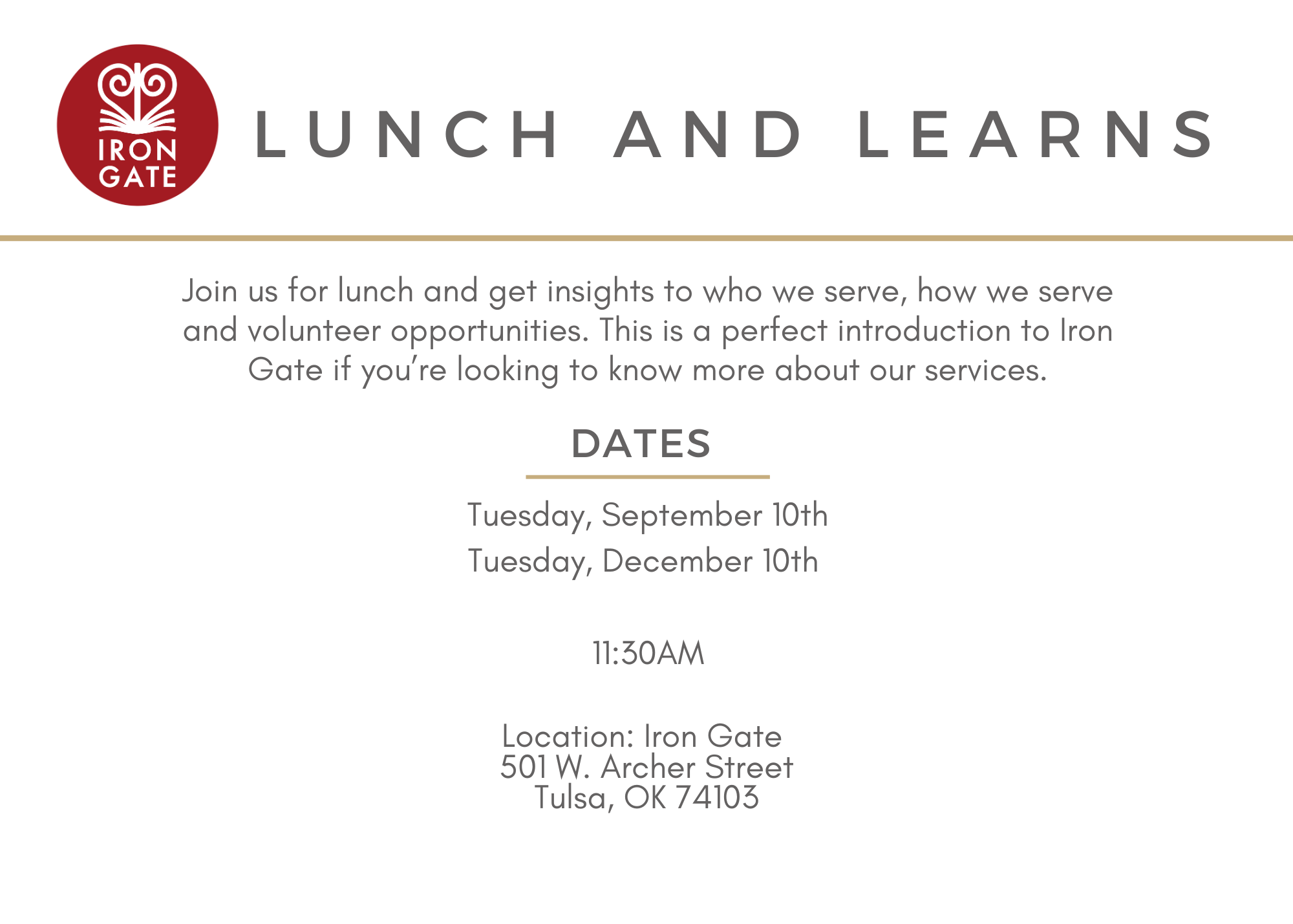 Iron Gate Lunch and Learns — Iron Gate Tulsa