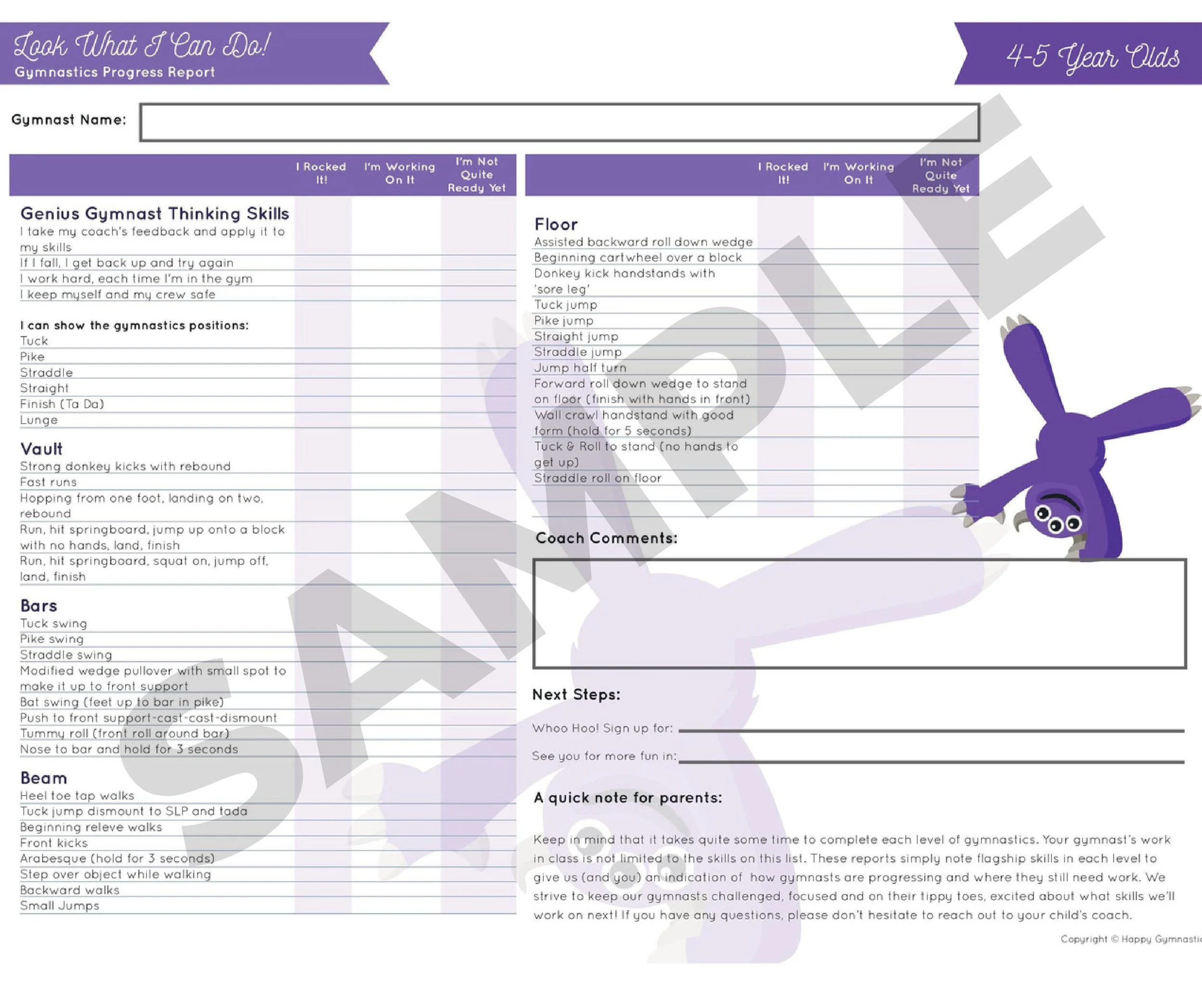 Look What I Can Do Preschool Skill Sheets | Happy Gymnastics