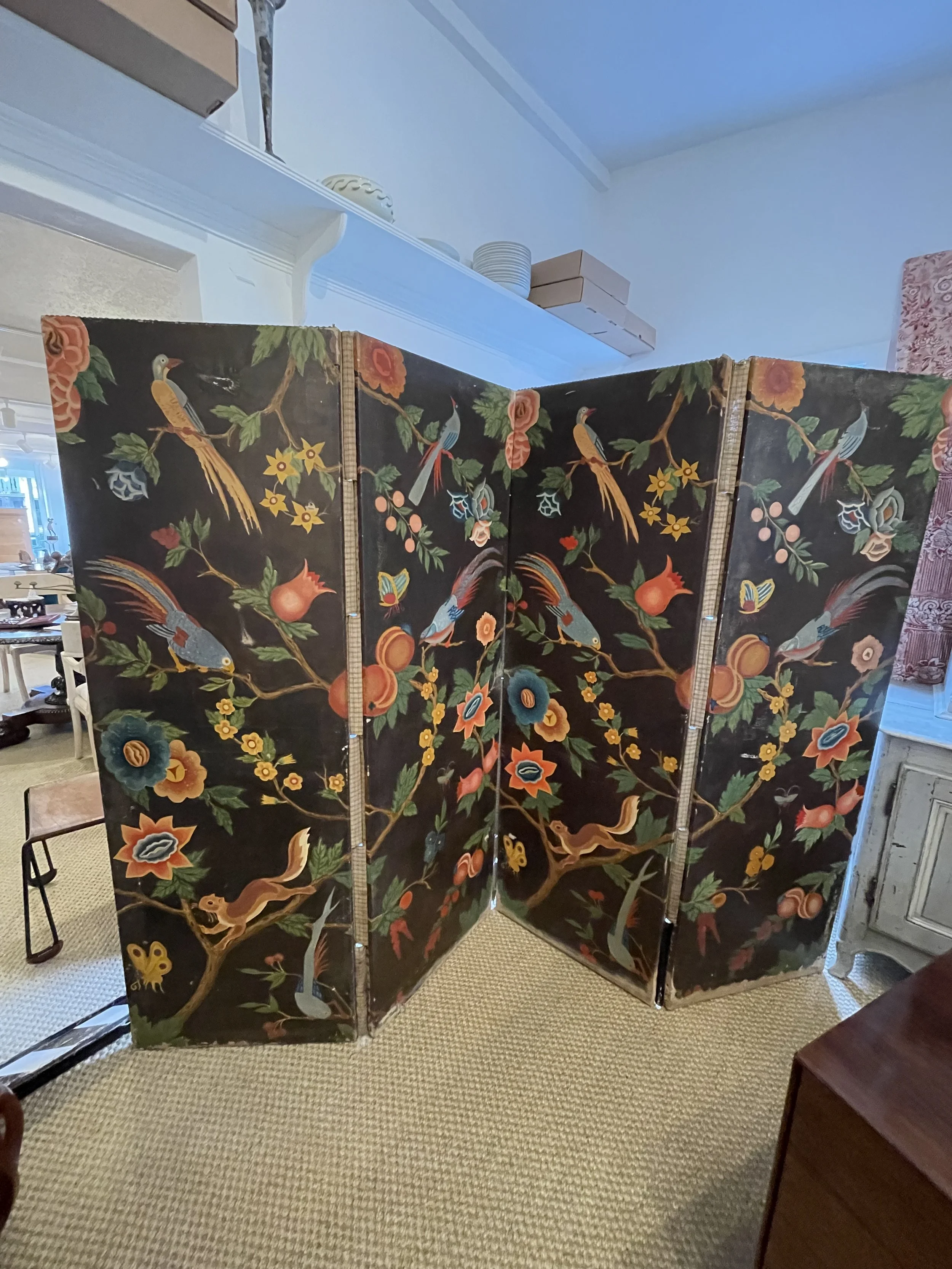 Hand Painted Four Panel Screen — Andrew Spindler Antiques & Design