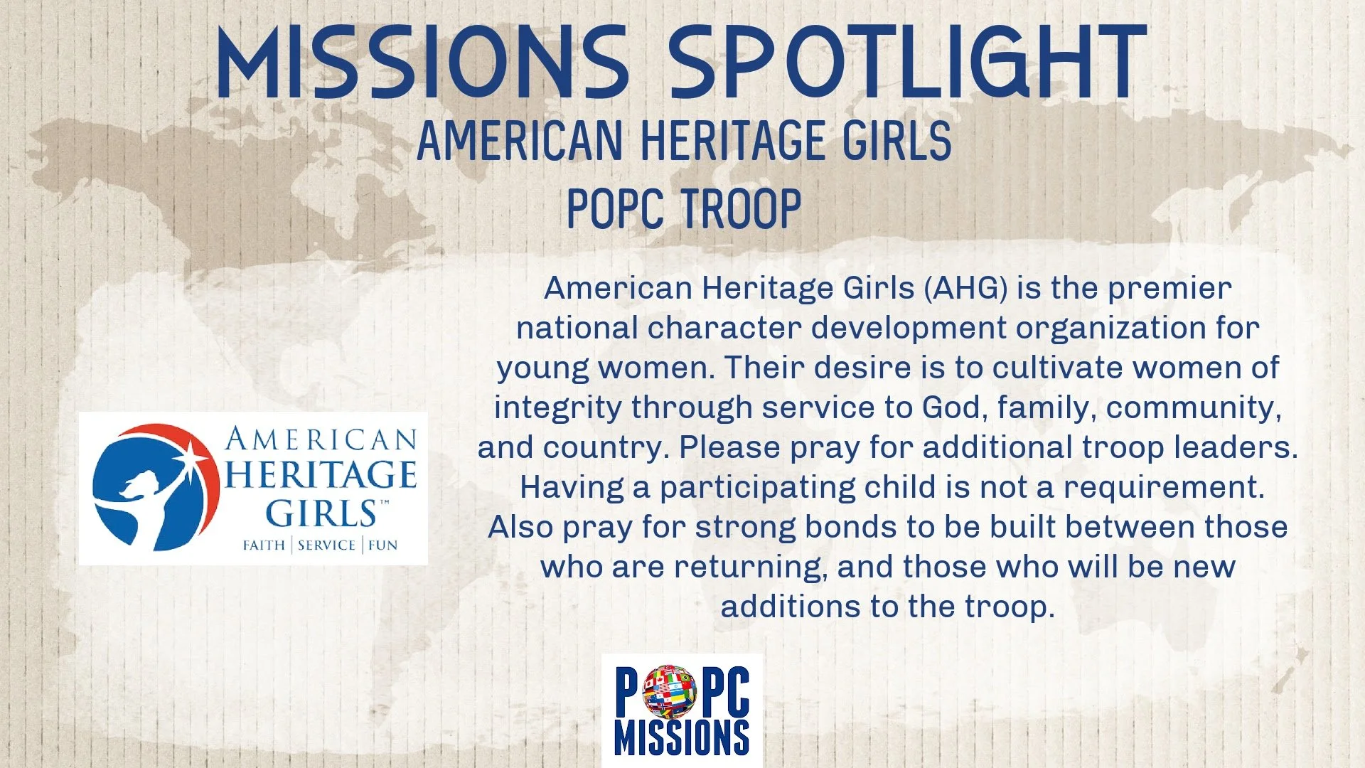 Missions Spotlight of the Week: American Heritage Girls — POPC