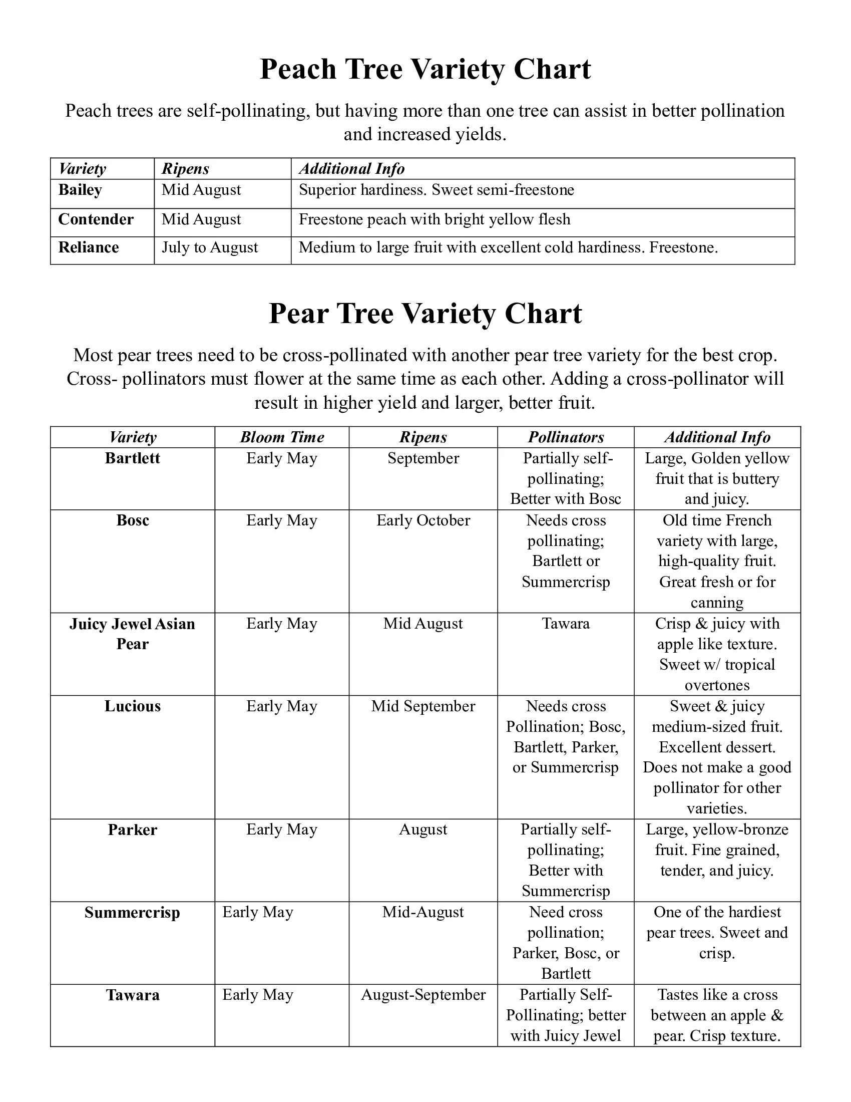 Peach & Pear Variety & Pollination Guide — Ivy Trails Gift & Garden