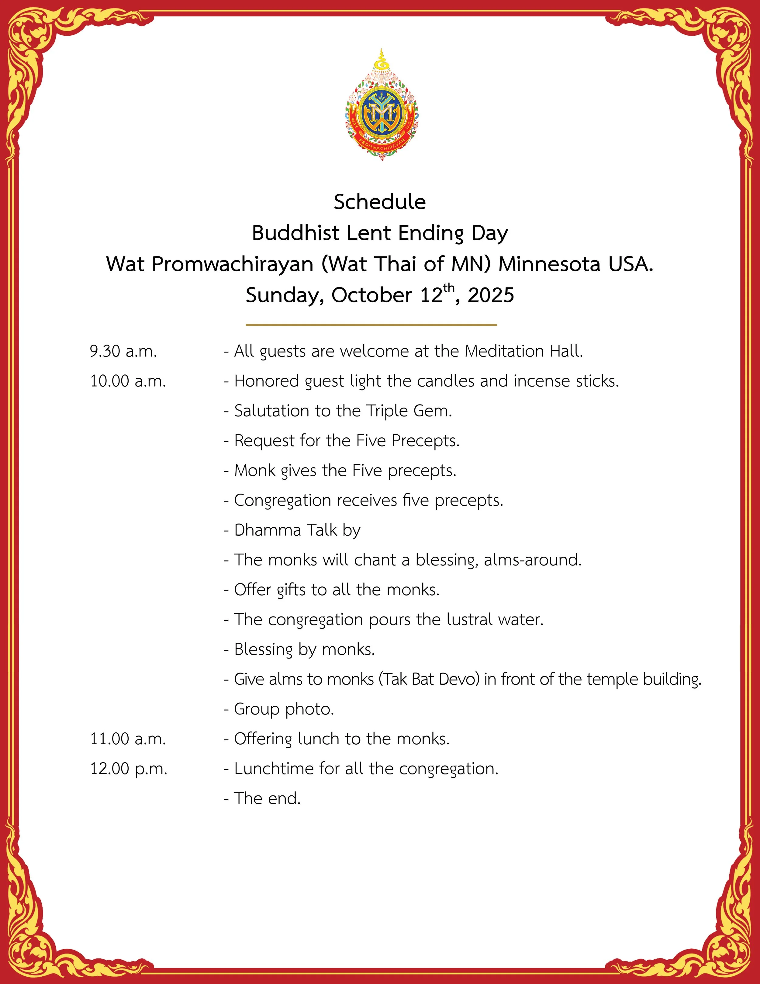 Wat Thai Events — Wat Promwachirayan (Wat Thai of Minnesota)