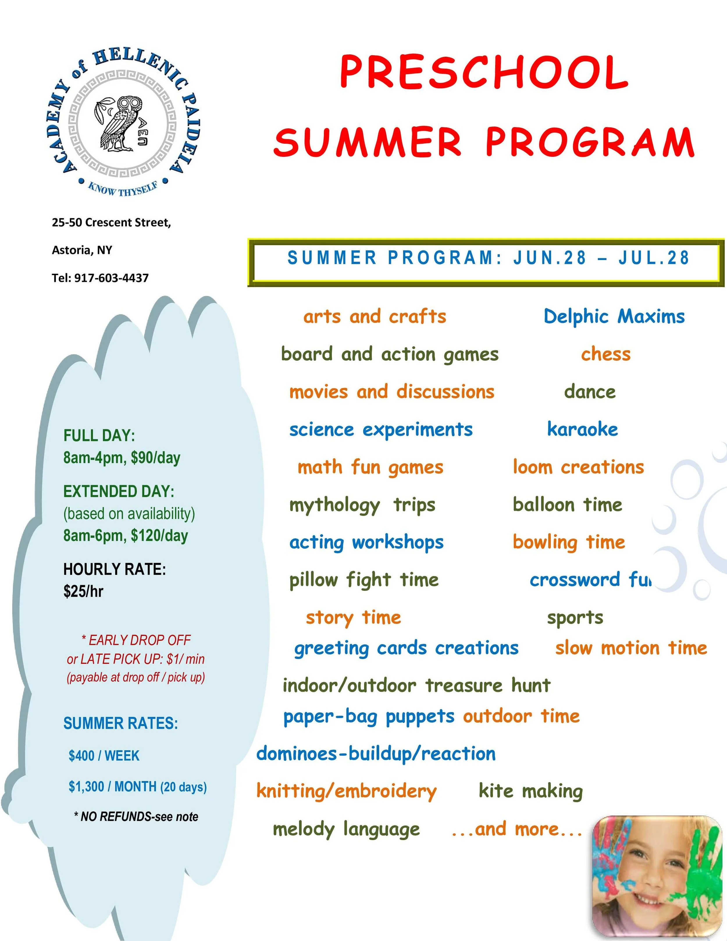 SUMMER Program-PRESCHOOL AGE (2-5) — Academy of Hellenic Paideia
